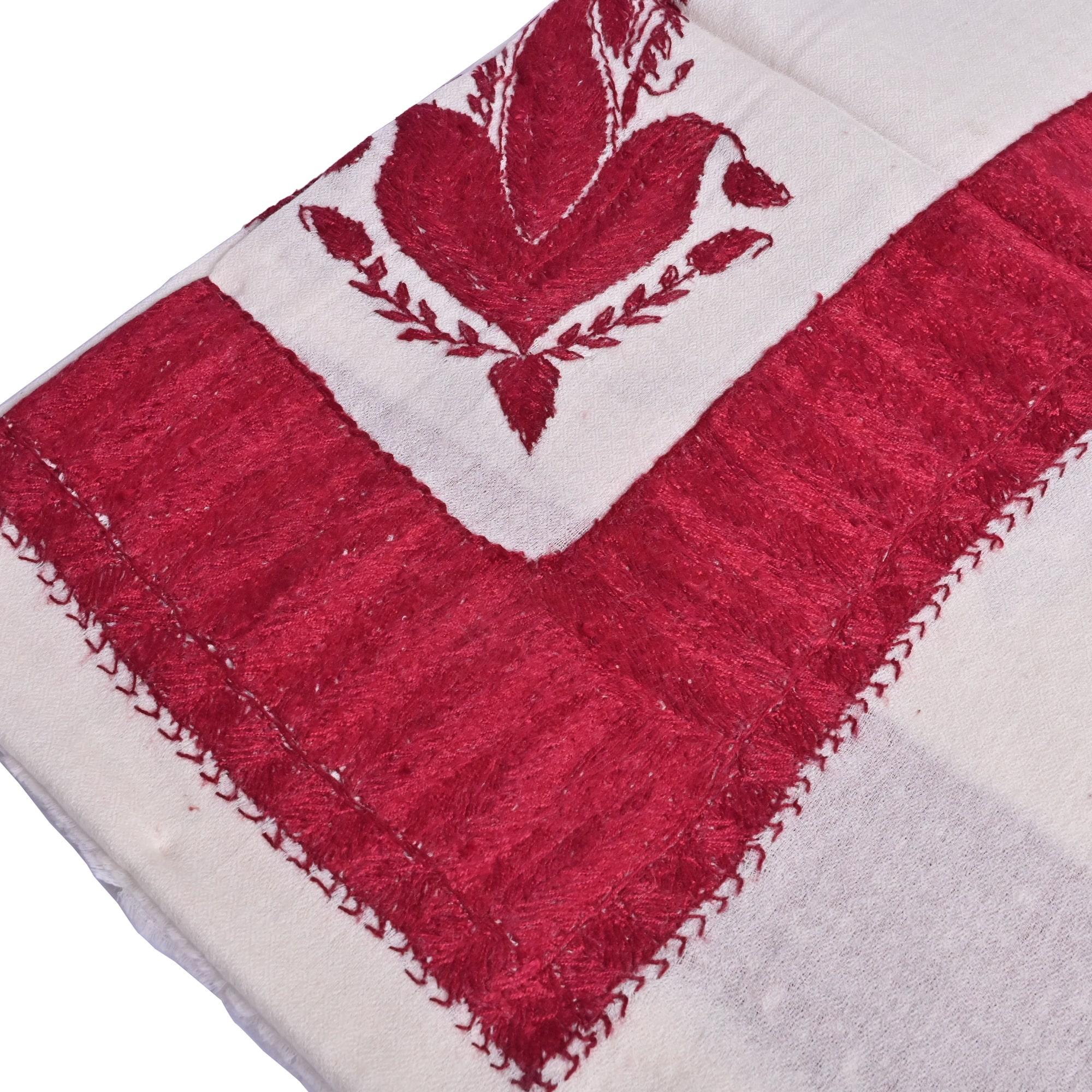 Blended Wool Traditional design shawl with Maroon Embroidery - Sheen ...